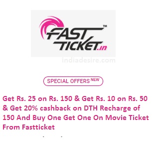 Fastticket Special Offers : Get Rs. 25 on Rs. 150 & Get Rs. 10 on Rs ...