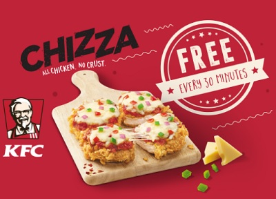KFC Chizza Offer : Win Free KFC Chizza Every 30 Minutes